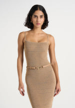 Danika - Metallic Rib Knit Belted Midi Dress - Gold | Manière De Voir USA